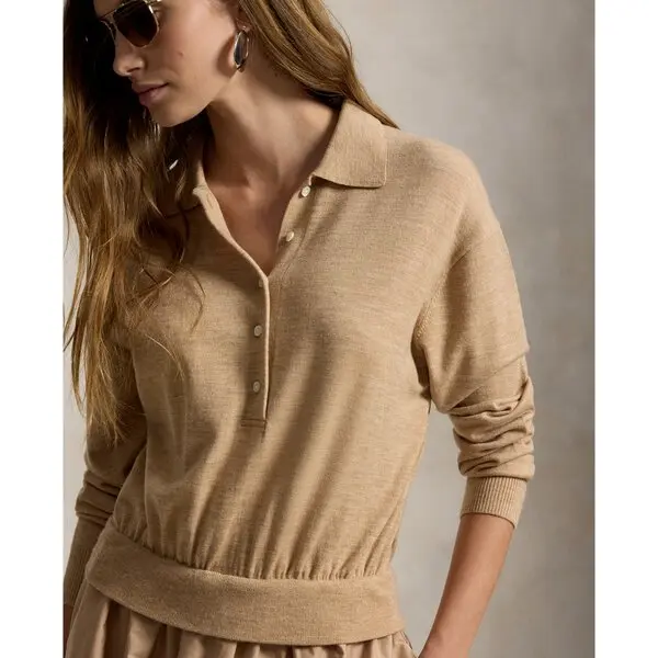Ralph Lauren Hybrid Knit Polo-bodice Dress - Tan Melange