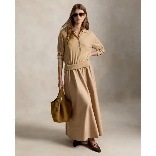 Ralph Lauren Hybrid Knit Polo-bodice Dress - Tan Melange
