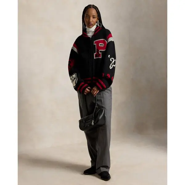 Ralph Lauren Wool-blend Letter Zip Cardigan