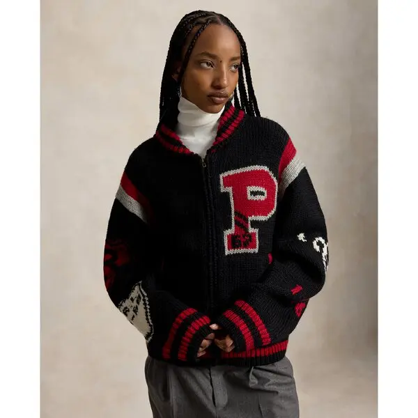 Ralph Lauren Wool-blend Letter Zip Cardigan