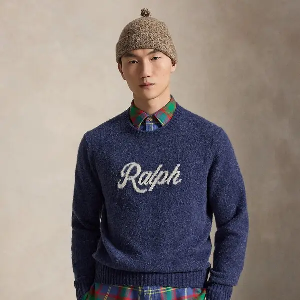 Ralph Lauren Wool Cashmere Script Logo Sweater - Navy Combo