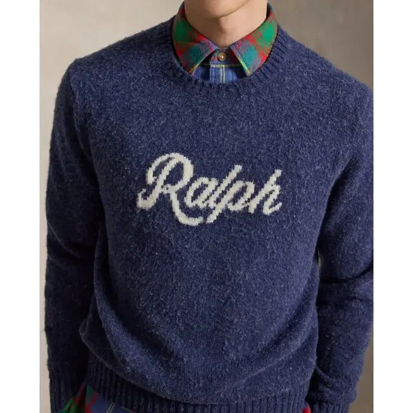 Ralph Lauren Wool Cashmere Script Logo Sweater - Navy Combo