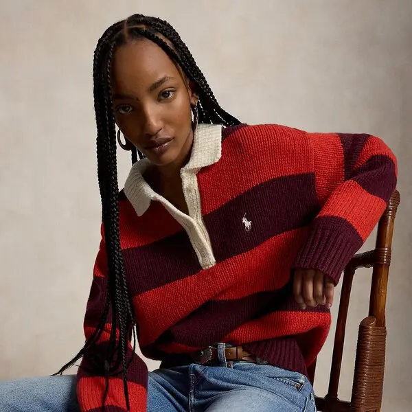 Ralph Lauren Striped Wool-blend Rugby Sweater - Wine/brandy Heath