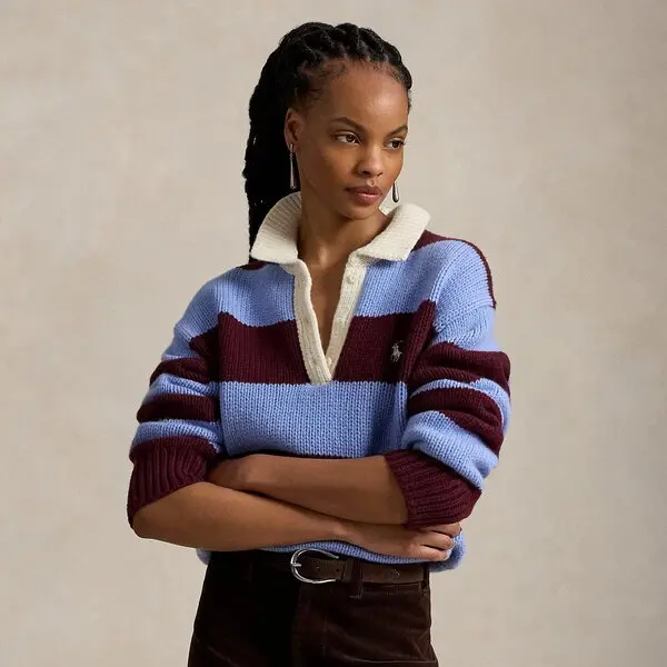 Ralph Lauren Striped Wool-blend Rugby Sweater - Wine/litch Blue
