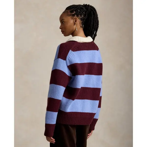 Ralph Lauren Striped Wool-blend Rugby Sweater - Wine/litch Blue