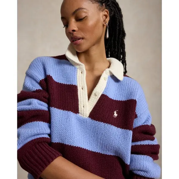 Ralph Lauren Striped Wool-blend Rugby Sweater - Wine/litch Blue