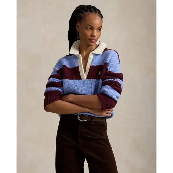 Ralph Lauren Striped Wool-blend Rugby Sweater - Wine/litch Blue