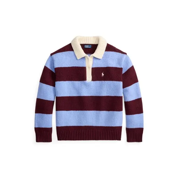 Ralph Lauren Striped Wool-blend Rugby Sweater - Wine/litch Blue