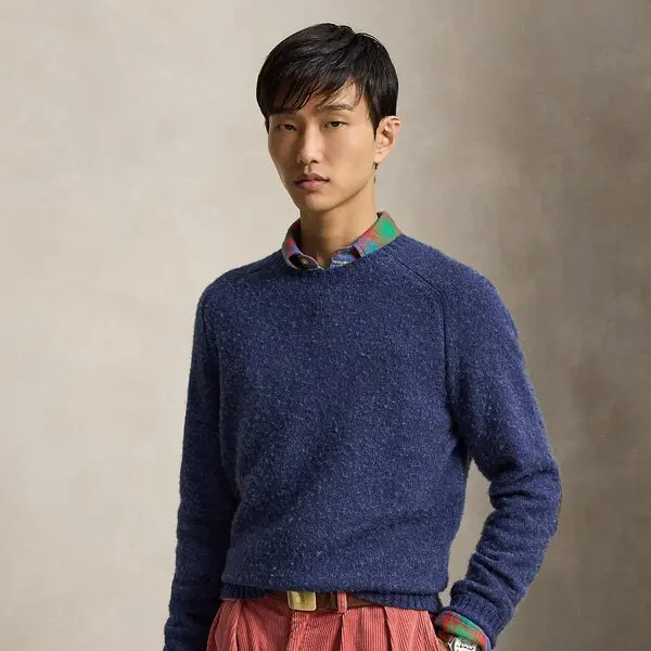 Ralph Lauren Wool-cashmere Sweater With Suede Elbow Patches - Basalt Navy