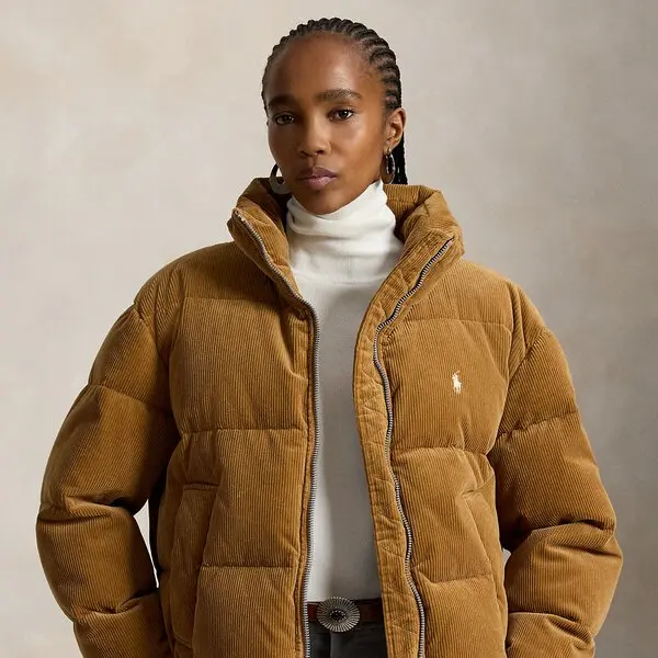 Ralph Lauren Corduroy Down Puffer Jacket - Tan