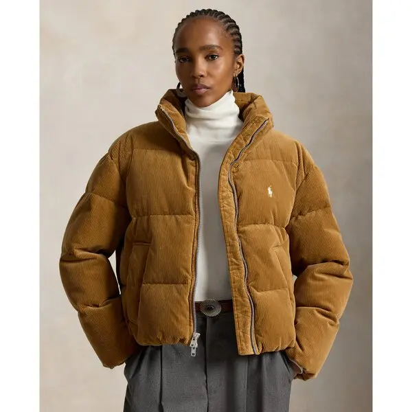 Ralph Lauren Corduroy Down Puffer Jacket - Tan