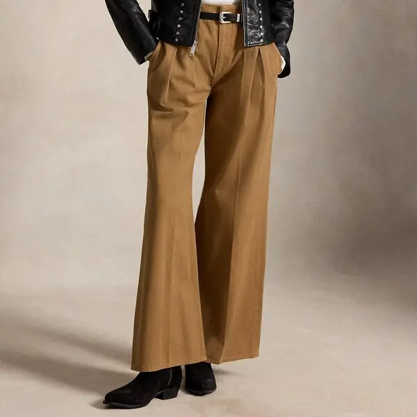 Ralph Lauren Pleated Cotton Wide-leg Pant - Camel