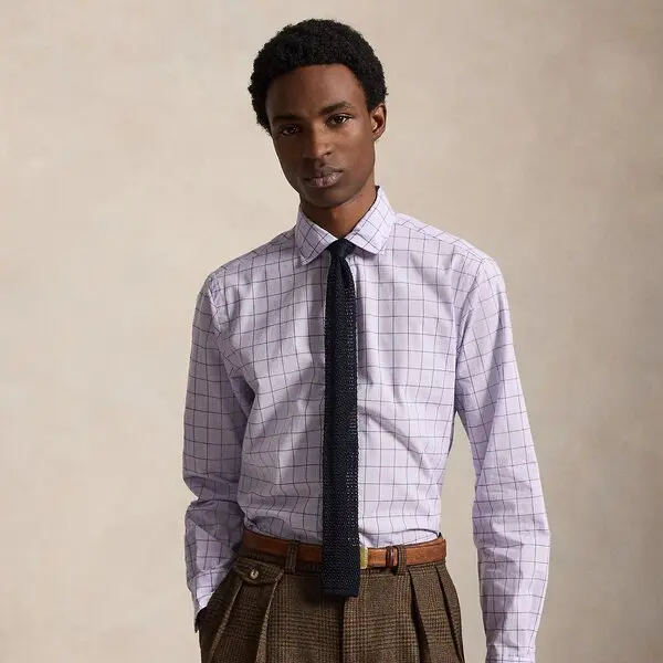 Ralph Lauren Classic Fit Checked Poplin Shirt - White Powder