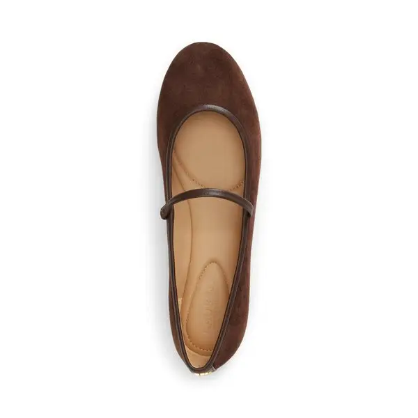 Ralph Lauren Jayna Nappa-trim Suede Mary Jane Flat - Chestnut Brown