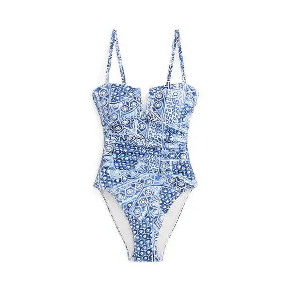 Ralph Lauren Geo-print V-cutout Bandeau One-piece