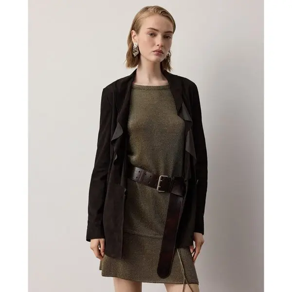 Ralph Lauren Heddie Ruffle-trim Lamb-suede Jacket