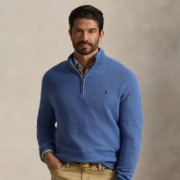 Ralph Lauren Mesh-knit Cotton Quarter-zip Sweater - Blue Borage Heather