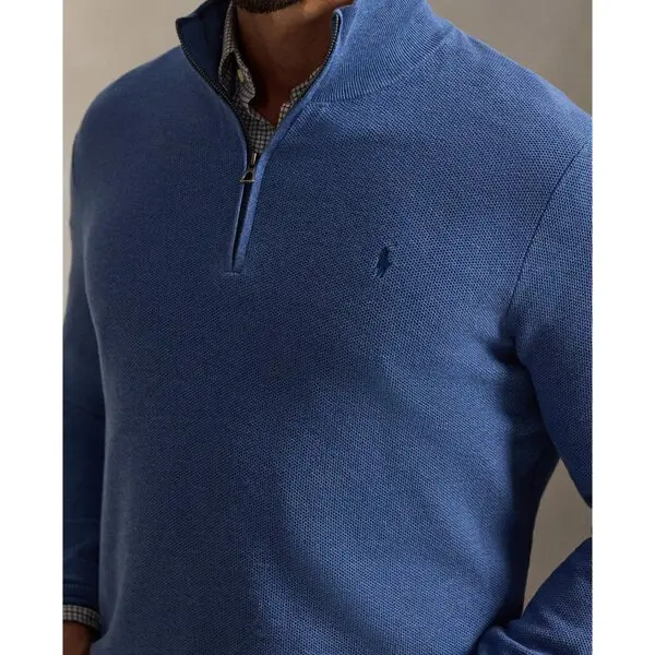 Ralph Lauren Mesh-knit Cotton Quarter-zip Sweater - Blue Borage Heather