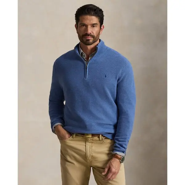 Ralph Lauren Mesh-knit Cotton Quarter-zip Sweater - Blue Borage Heather