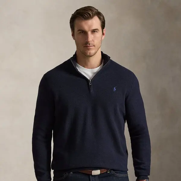 Ralph Lauren Cotton Mesh-knit Quarter-zip Sweater - Navy Heather