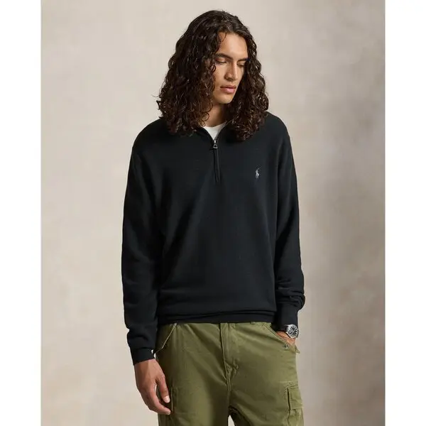 Ralph Lauren Cotton Mesh-knit Quarter-zip Sweater - Polo Black