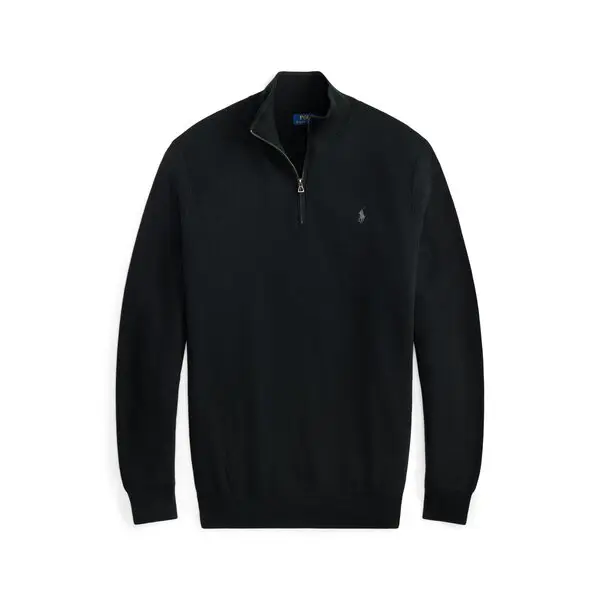 Ralph Lauren Cotton Mesh-knit Quarter-zip Sweater - Polo Black