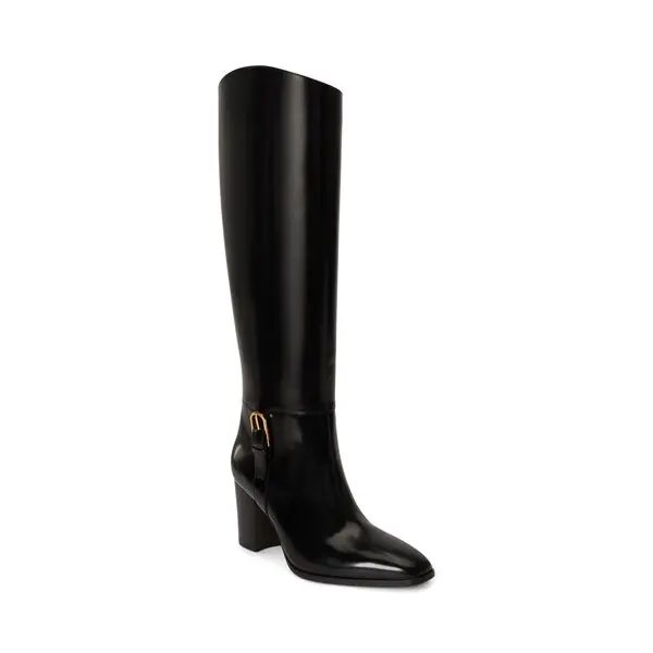 Ralph Lauren Raelynn Glazed Leather Tall Boot Heel - Black