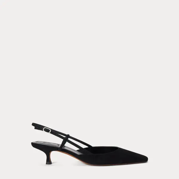 Ralph Lauren Suede Slingback Kitten Heel - Black