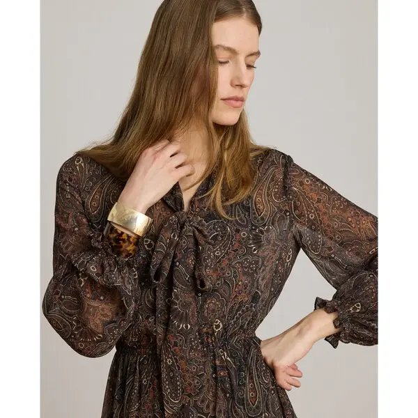 Ralph Lauren Paisley Georgette Tie-neck Tiered Dress