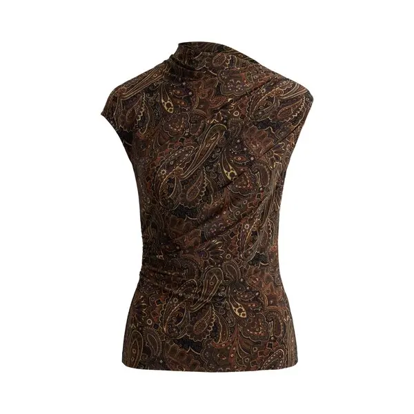 Ralph Lauren Paisley Shirred Jersey Mockneck Top