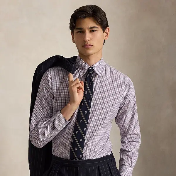 Ralph Lauren Custom Fit Checked Poplin Shirt - White Purple Multi