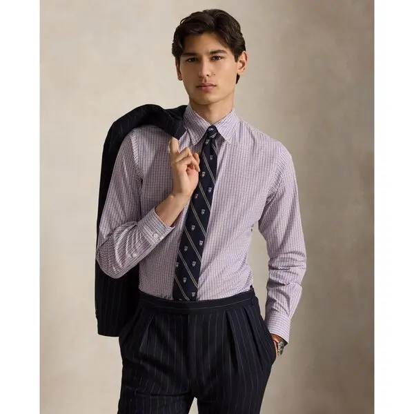 Ralph Lauren Custom Fit Checked Poplin Shirt - White Purple Multi
