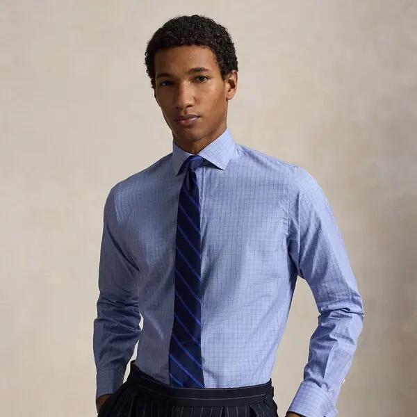Ralph Lauren Custom Fit Plaid French Cuff Shirt - Blue White Multi