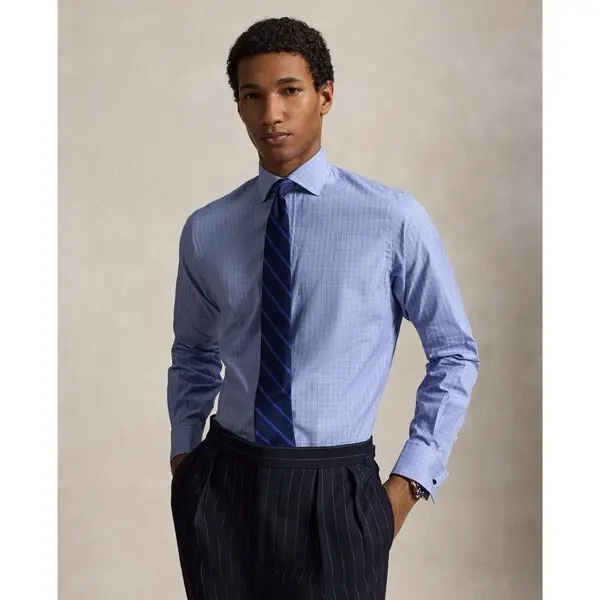 Ralph Lauren Custom Fit Plaid French Cuff Shirt - Blue White Multi