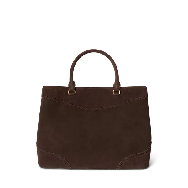 Ralph Lauren Perforated Suede Large Marcy Satchel - Chestnut Brown