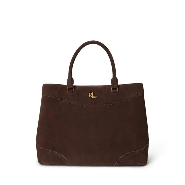 Ralph Lauren Perforated Suede Large Marcy Satchel - Chestnut Brown