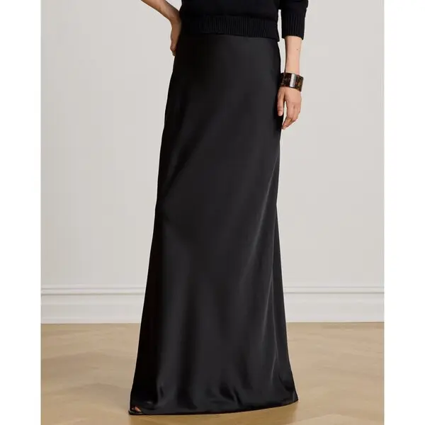 Ralph Lauren Satin Charmeuse Maxi Skirt - Black