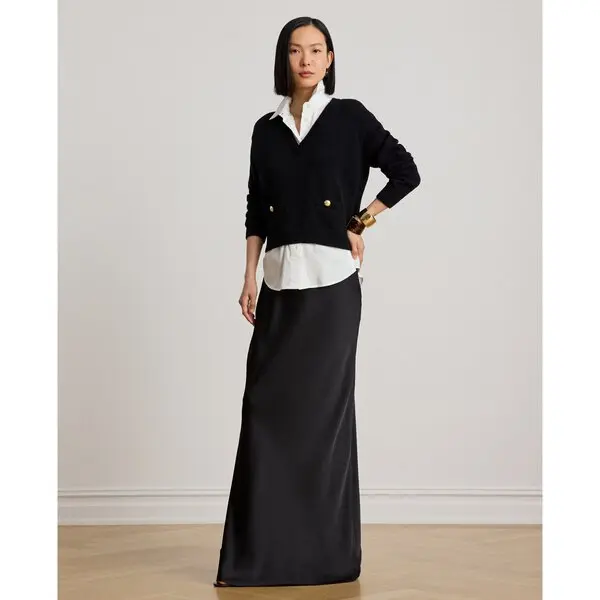 Ralph Lauren Satin Charmeuse Maxi Skirt - Black