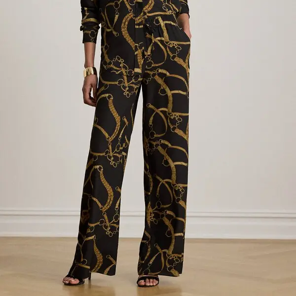 Ralph Lauren Belting-print Crepe Wide-leg Pant