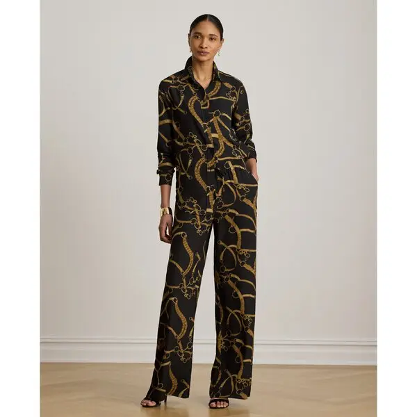 Ralph Lauren Belting-print Crepe Wide-leg Pant