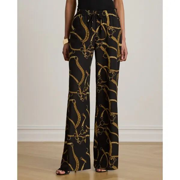 Ralph Lauren Belting Print Crepe Wide-leg Drawcord Pants