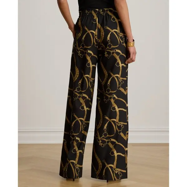 Ralph Lauren Belting Print Crepe Wide-leg Drawcord Pants