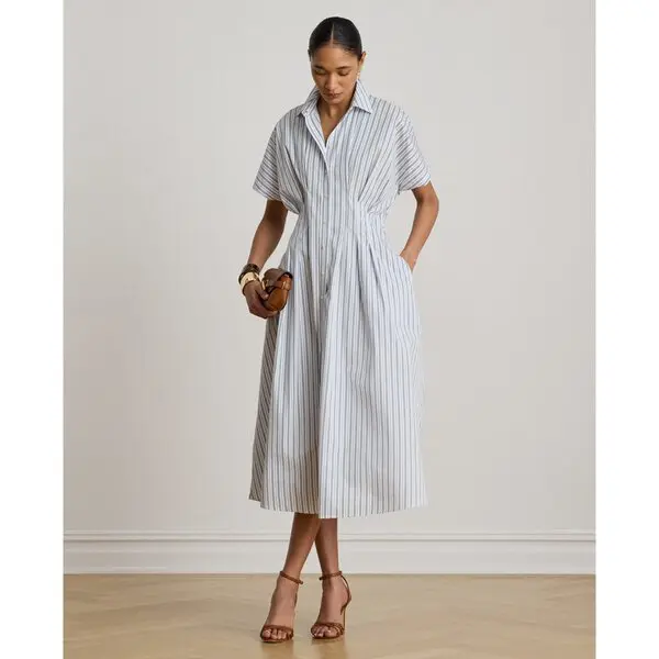 Ralph Lauren Striped Cotton Broadcloth Shirtdress