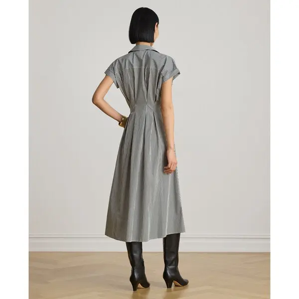 Ralph Lauren Striped Pleated Broadcloth Shirtdress