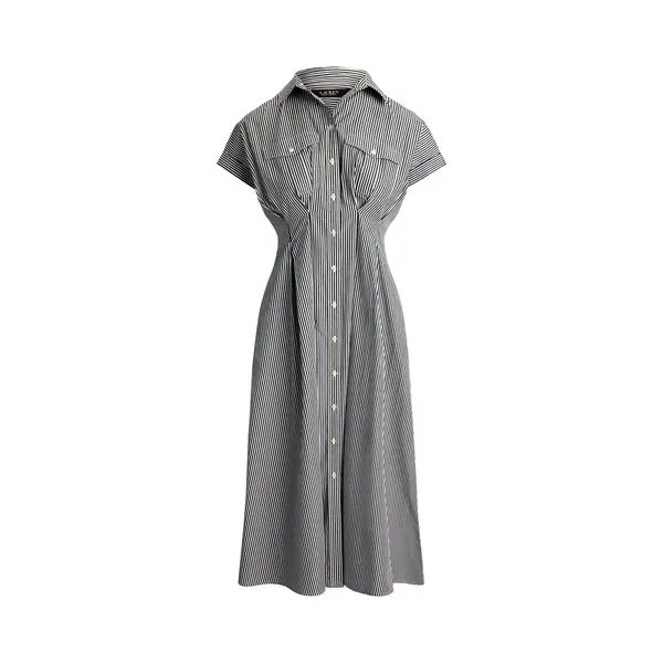 Ralph Lauren Striped Pleated Broadcloth Shirtdress