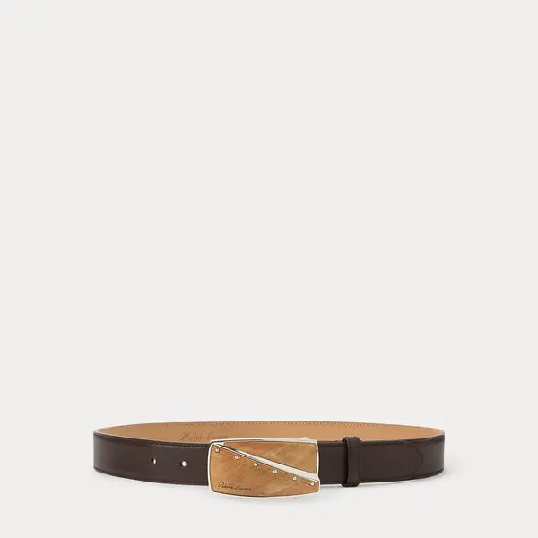 Ralph Lauren Abstract-plaque-buckle Calfskin Belt - Mocha