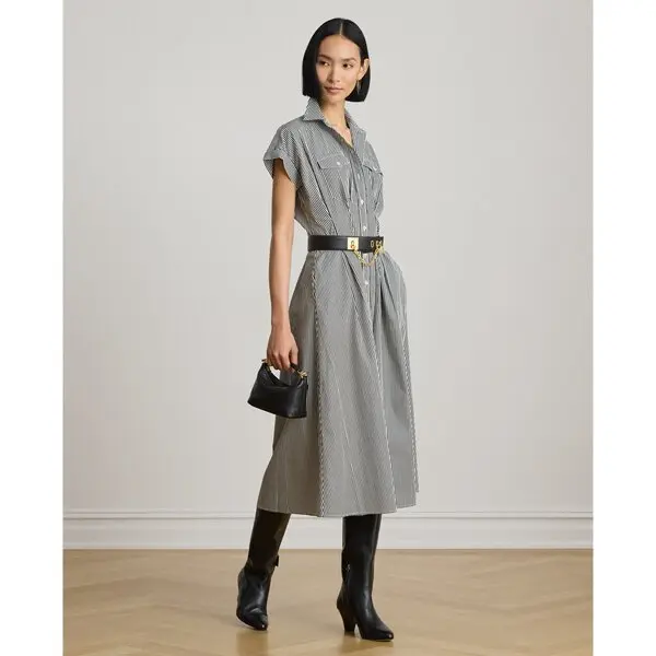 Ralph Lauren Striped Cotton Broadcloth Shirtdress
