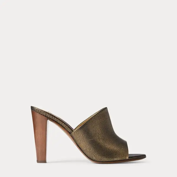 Ralph Lauren Adela 95 Mm Calfskin Mule - Bronze