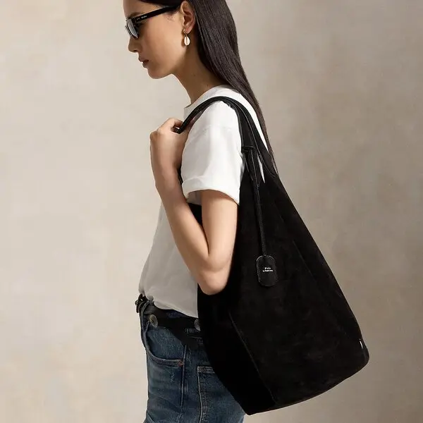Ralph Lauren Polo Play Suede Large Tote - Black