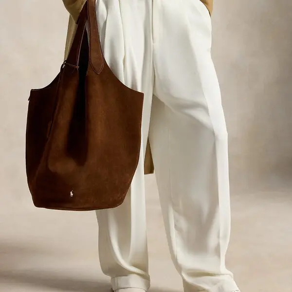 Ralph Lauren Polo Play Suede Large Tote - Cafe